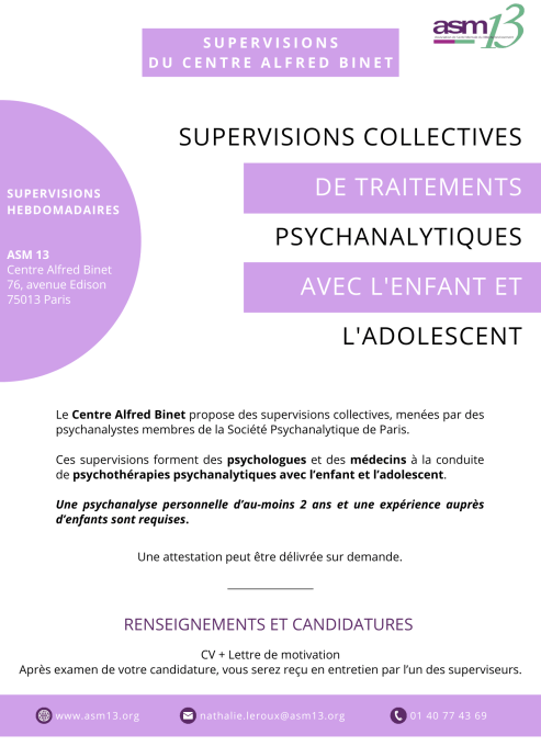 Supervisions collectives de traitements psychanalytiques avec l’enfant et l’adolescent | asm13.org
